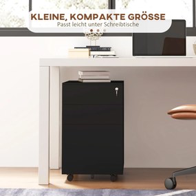 Vinsetto skříň na dokumenty uzamykatelná se zásuvkami 37L x 43,5W x 60H cm pojízdná s brzdami 3stupňová nastavitelná ocelová tyč černá | Aosom.de
