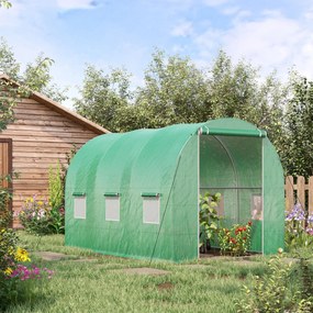 Zahradní tunelová skleník Outsunny s plochou 6m², 3D x 2Š x 2V m, zpevněný tubulární rám, zipová vrata a 6 oken s možností rolování