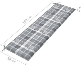 vidaXL Marketos Zahradní lavice šedá károvaná poduška 175 cm masivní teak