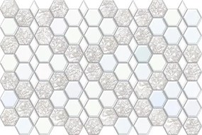 Obkladové panely 3D PVC 80224, rozměr 966 x 645 mm, tloušťka 0,6 mm, hexagon bílo-šedý, REGUL