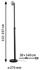 Paulmann 79717 Aldan, stojací lampa s dotykovým stmívačem, 17W LED 2700K stmívatelné, černá/broušený hliník, výška 112 až 157cm
