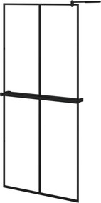 Zástěna do průchozí sprchy s policí černá 90x195 cm ESG/hliník 3185456
