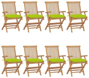 Zahradní židle s jasně zelenými poduškami 8 ks masivní teak,  3072915