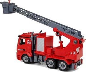 LEAN Toys Stavebnicová sada „Hasičské auto 2 v 1“ – vyměnitelné zdviže, šroubovák, zvuky, světelné efekty, přilba