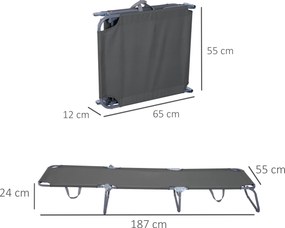 Skládací lehátko Outsunny na zahradu s nastavitelnou opěrkou zad v 5 polohách a kovovým rámem, nosnost 120 kg pro terasu, bazén, pláž, rozměry 187x55…