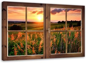 Obraz na plátně Okno květiny příroda louka - 90x60 cm