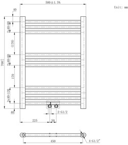 Gamma Simple, topné těleso 500x700 mm, 275 W, zlatá matná, GMA-SIMP-7050-BGD