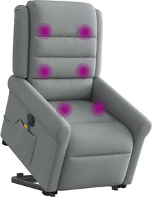 Elektrické zvedací masážní polohovací křeslo světle šedé textil 3303344