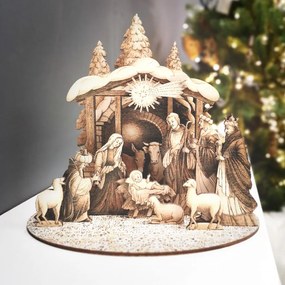 AMADEA Dřevěný skládací betlém sépiový 3D 20 cm