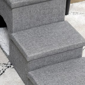 PawHut Psí Schody 3 Kroků Výška 40,5 cm Štěrbinové Schody s Úložným Prostorem a Polštářem pro Kočky pro Malé Psy Psí Rampy s Pratelným Povlakem pro P…