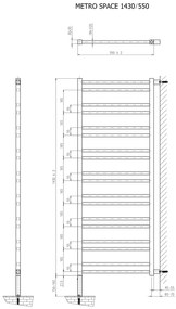 Sapho METRO SPACE otopné těleso 550x1430 mm, do prostoru, černá mat IR438B