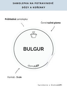 BULGUR – průhledná samolepka na dózu, tučné písmo, 5 cm | DomaLEP