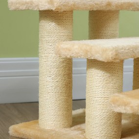 Schody pro kočky PawHut pro staré kočky s artritidou, výška schodu 11 cm, schody pro psy a kočky, plyš, krémová barva | Aosom.de