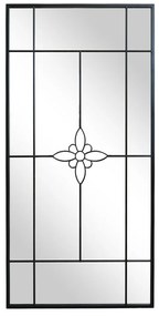 Černé antik kovové nástěnné zrcadlo s květinou Flower - 90*2*180 cm