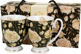 Sada 2 x porcelánový Hrnek Royal English Roses Black 320 ml Ozdobná Krabička