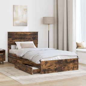 Postel s úložným prostorem se zásuvkou Kouřový dub 100 x 200 cm 3410830