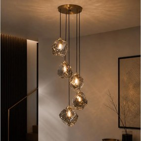 Lustr na lanku CRISTAL 5xE14/15W/230V mosaz/kouřová černá