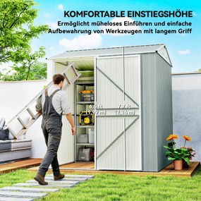 Outsunny kovový zahradní domek na nářadí 3,5 m² – vysoký uzamykatelný zahradní domek se štítnou střechou, větráním a rukavicemi v balení, 209 x 177 x…