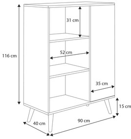 ADRK Knihovna FONZI WS- 90, bílá/dub sonoma