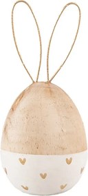 Bílo-hnědá dřevěná dekorativní figurka vejce králík - Ø 6*14 cm