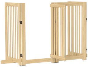 PawHut zábrana brána pro psy 4-dílná, 220 x 91 cm, skládací bezpečnostní brána s dvířky, volně stojící brána pro psy, dřevěná, se 2 podpěrnými nožičk…