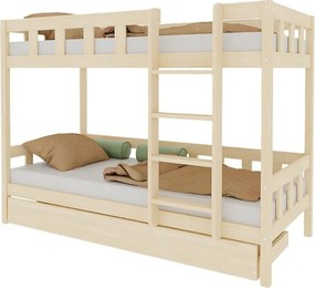 Benlemi Patrová postel PLOTTY s žebříkem 90x200 cm Zvolte barvu: Nelakovaná, Zvolte šuplík: Úložný šuplík, Zvolte stranu: Vpravo