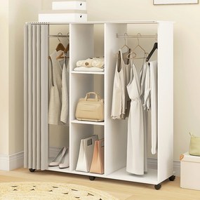 HOMCOM Šatní skříň, šatník, mobilní úložný nábytek 6 koleček 120L x 40l x 128H cm, bílý