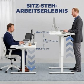 HOMCOM Výškově nastavitelný stůl s paměťovou funkcí, 2 průchody pro kabely a LED displej, stojací-sedadlový stůl, bílá