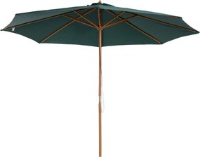 Parasol Outsunny Ø300x250 cm se dřevěným kmenem a navíjecím systémem s 8 žebry pro zahradu, terasu, patio Zelený | Aosom