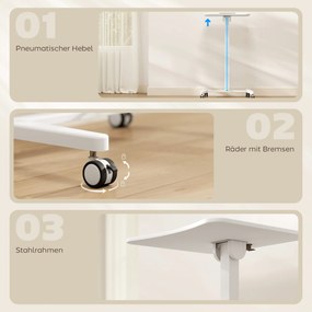 HOMCOM výškově nastavitelný stojací stůl 75–114 cm — mobilní stolík na notebook s naklápěcí deskou, bezpečnostní zarážkou, ocelovým rámem, pneumatick…