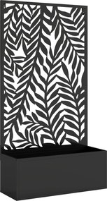 Truhlík na květináče s ochrannou mříží Truhlík na květináče s mříží s motivy tropických listů 61 x 23 x 113 cm Černá barva