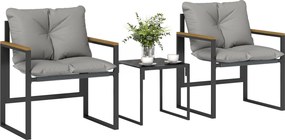 Outsunny 3dílný bistro set pro 2 — kovový rám, polstrovaná křesla a odkládací stolík, zahradní nábytek na balkon, terasu nebo trávník | Aosom