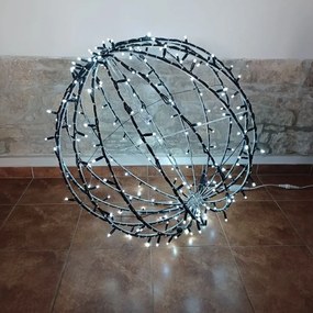 LED světelná koule, ledově bílá, černý kabel, pr. 80 cm
