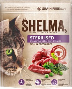 Shelma Bezobilné granule pro kočky STERILISED s čerstvým hovězím 750 g
