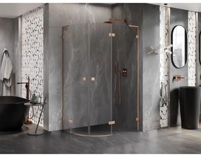Mexen Lunar, L půlkruhový sprchový kout naklápěcí vpravo 80 x 70 cm, 8mm čiré sklo, profil měděná matná, 833L-080P-070L-65-00