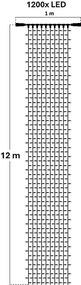LED světelná záclona, 1x12 m, ledově bílá s Flash, 1200 diod, IP67