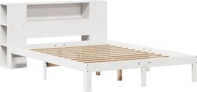 Postel s knihovnou bez matrace bílá 135x190 cm masivní borovice 3322510