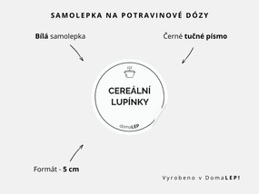 CEREÁLNÍ LUPÍNKY - omyvatelná samolepka na dózu, výběr rozměrů Ø 5 cm / 5 x 5 cm / 6 x 8 cm | DomaLEP tvar: KOLEČKO, barva: BÍLÁ - ČERNÉ písmo, velikost: Ø 5 cm - tučné písmo