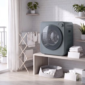 HOMCOM Mini sušička prádla 4 kg s 5 programy až do 60℃ 800W/400W odvětrávací sušička s nerezovým bubnem šedá