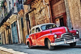 Vícedílný obraz Staré Americké Auto A Havanské Budovy Nedostatek Nedostatek Přírodní plátno 60x40