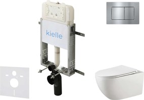 kielle Genesis New - Set předstěnové instalace, klozetu Gaia, Rimless, sedátka softclose a tlačítka Gemini New III, lesklý chrom 30528SZ17