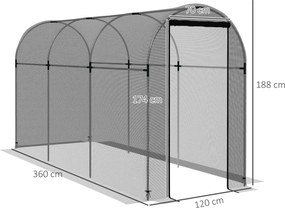 Outsunny síť proti hmyzu 1,2 x 3,6 m, zahradní síť s dvířky, stan na ochranu rostlin, síť proti škůdcům s ocelovým rámem, HDPE černá |