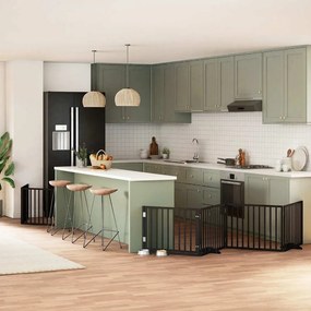 Zábrana pro psy s dvířky skládací 6 panelů černá 480 cm topol 3155569