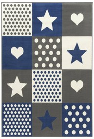 Dětský kusový koberec KIDS 533914/54915 Srdce Hvězdy šedý modrý Rozměr: 160x225 cm