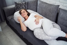 Těhotenský a kojicí polštář BABYMAM PREMIUM 300 cm 3v1 - Bílé hvězdičky s šedou