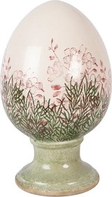 Béžové antik keramické vajíčko s květy Rustic Flower L - Ø 15*24 cm