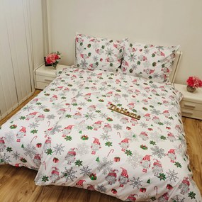 Povlečení bavlněné Vánoční povlečení skřítek bíly TiaHome - 1x Polštář 90x70cm, 1x Přikrývka 140x200cm