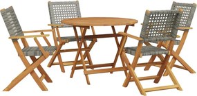 5dílný zahradní jídelní set šedý polyratan a masivní dřevo 3281815