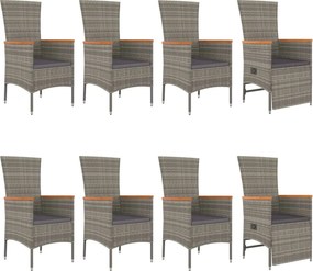 9dílný zahradní jídelní set s poduškami šedý polyratan 3157545