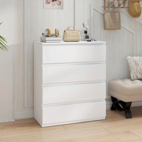 HOMCOM Komoda 4 zásuvky, jednoduchý úložný nábytek do ložnice, vnitřní použití, 80 x 39 x 95 cm, dřevotříska bílá